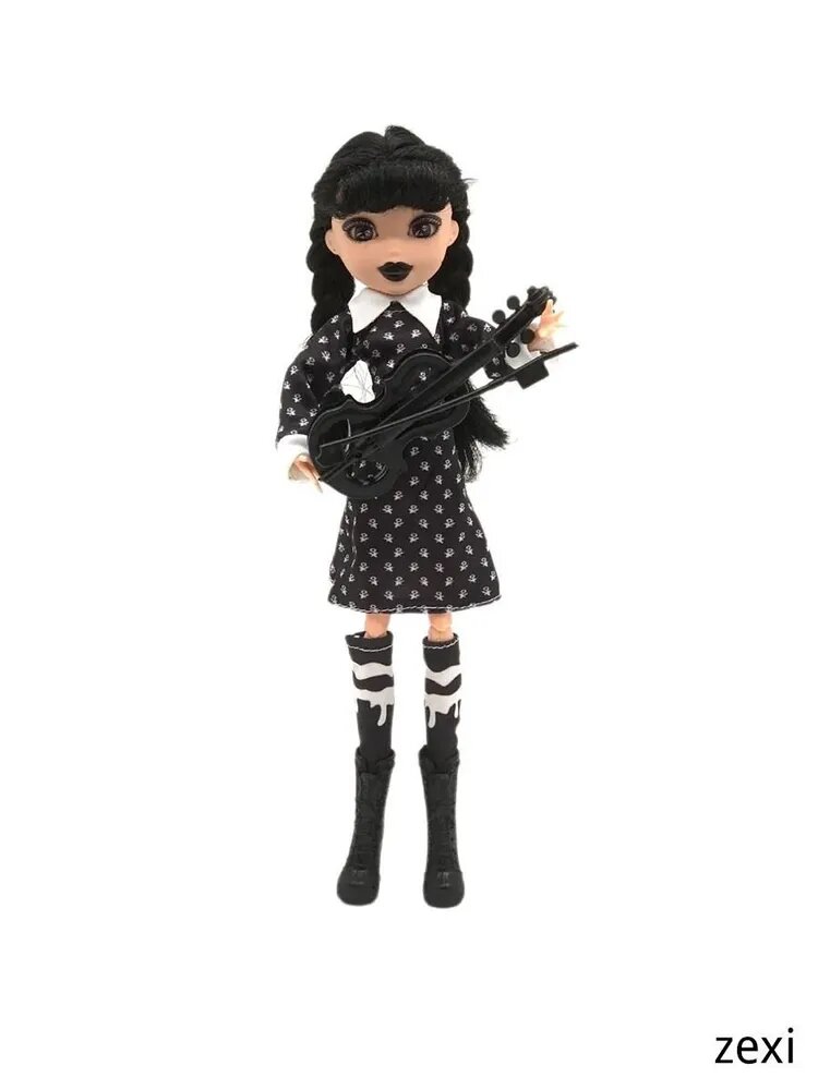 Кукла Wednesday Addams с черными волосами и скрипкой, коллекционная модель, для девочек, 28 см