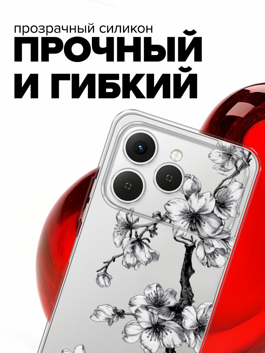 Силиконовый чехол на Tecno Spark 40 / Текно Спарк 40 с принтом Ветка сакуры серая — фото 1