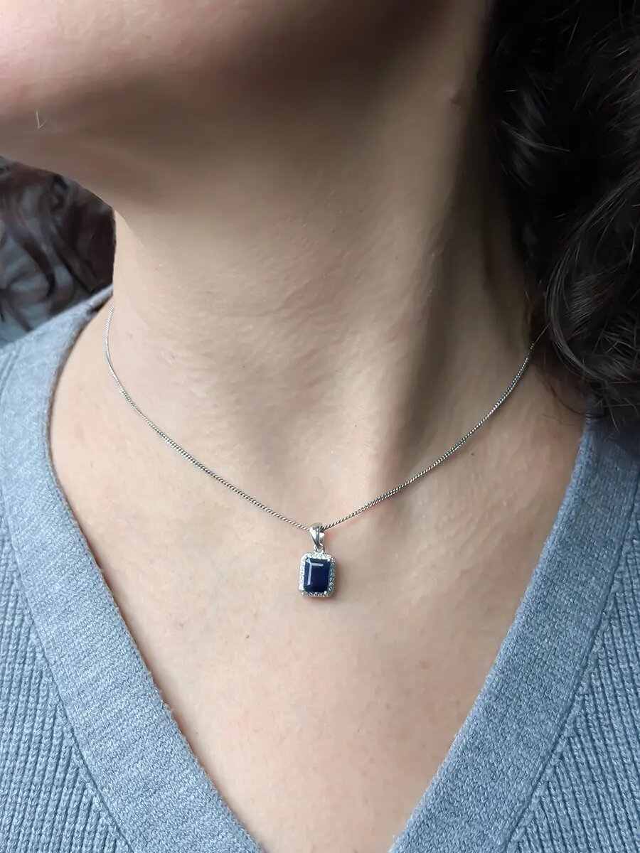 Подвеска, серебро, 925 проба, родирование, сапфир, фианит