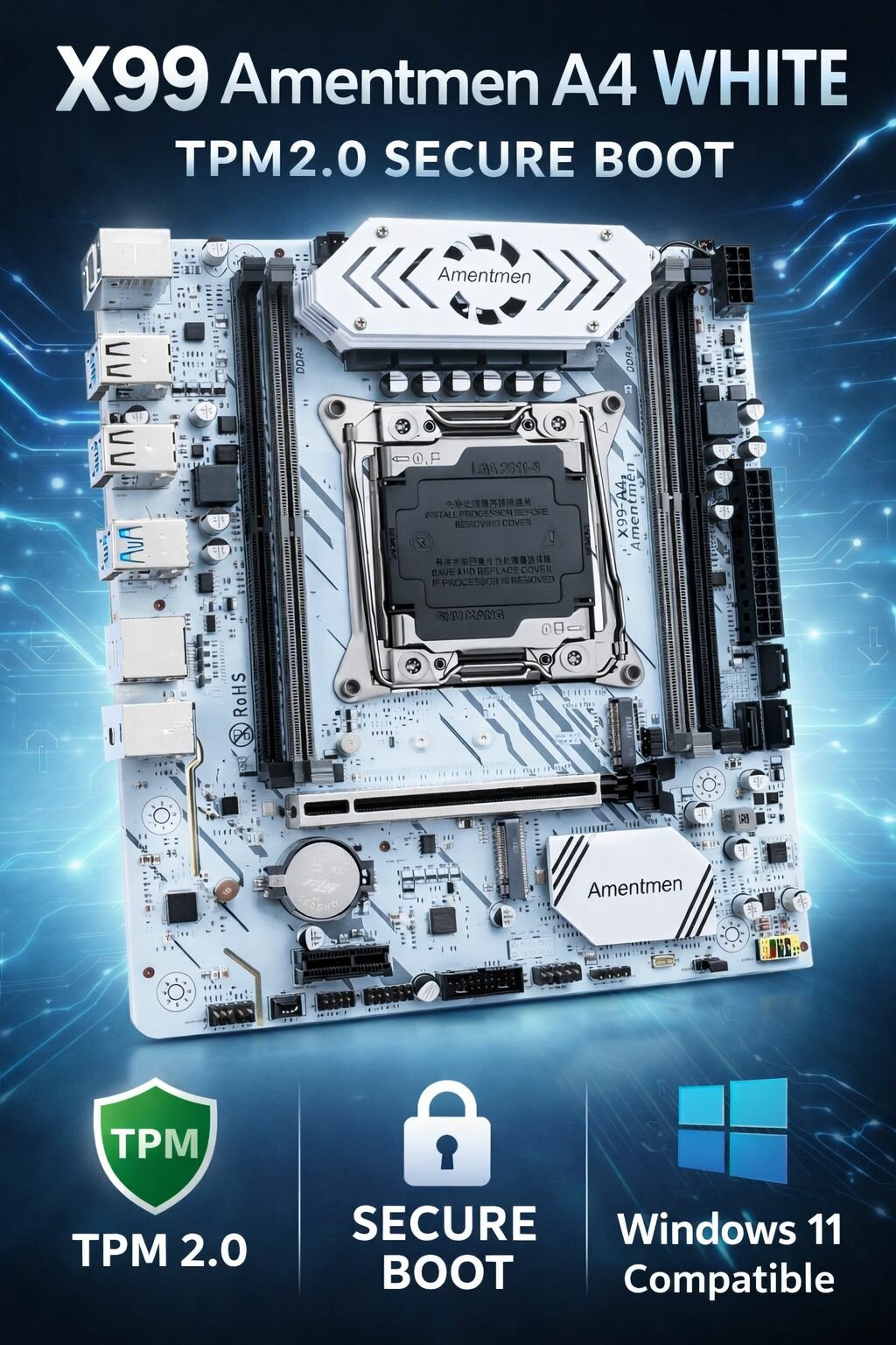 Х99 A4 WHITE TPM2.0 SECURE BOOT, Комплект игровой X99