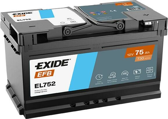Автомобильный аккумулятор EXIDE EFB EL752 315x175x175