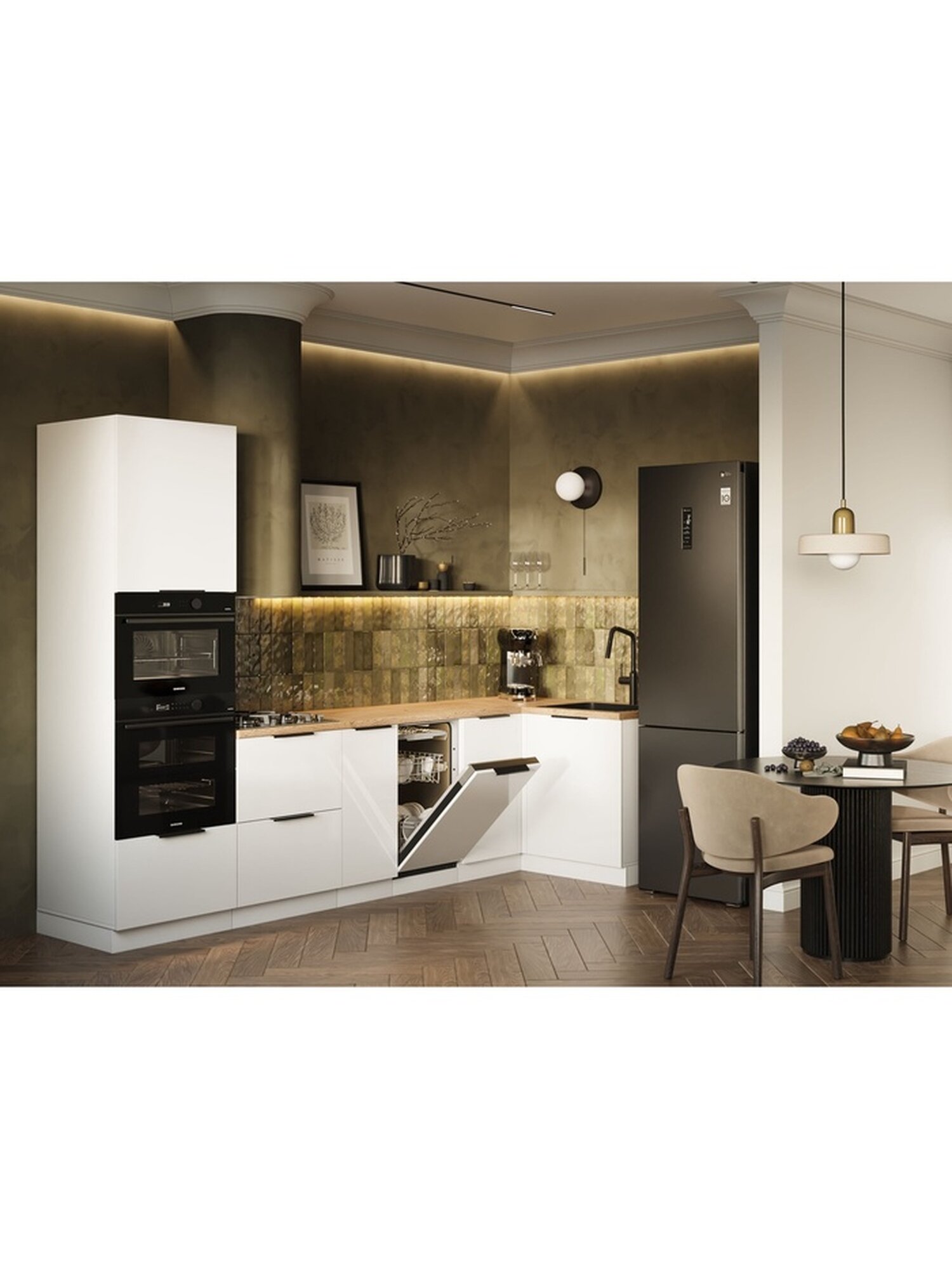 Кухонный гарнитур без верха угловой Виктория 3000х1200, Белый глянец