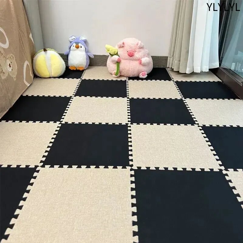 Спортивный мат-пазл, 30x30 см, 10 шт, черный/белый, для детских игр и занятий — фото 1