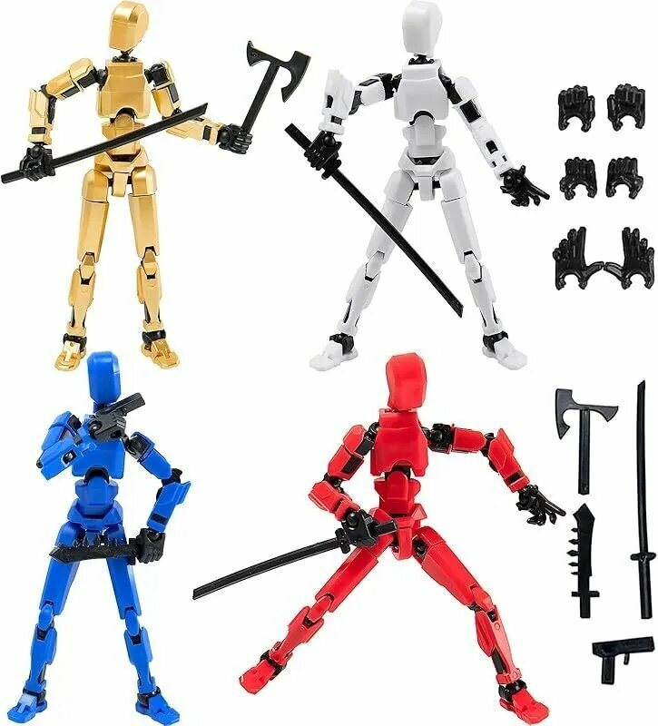 Набор из 4 предметов (Жёлто-белый-синий-красный) Lucky titan T13 3D-печатная многосуставная подвижная кукла-робот