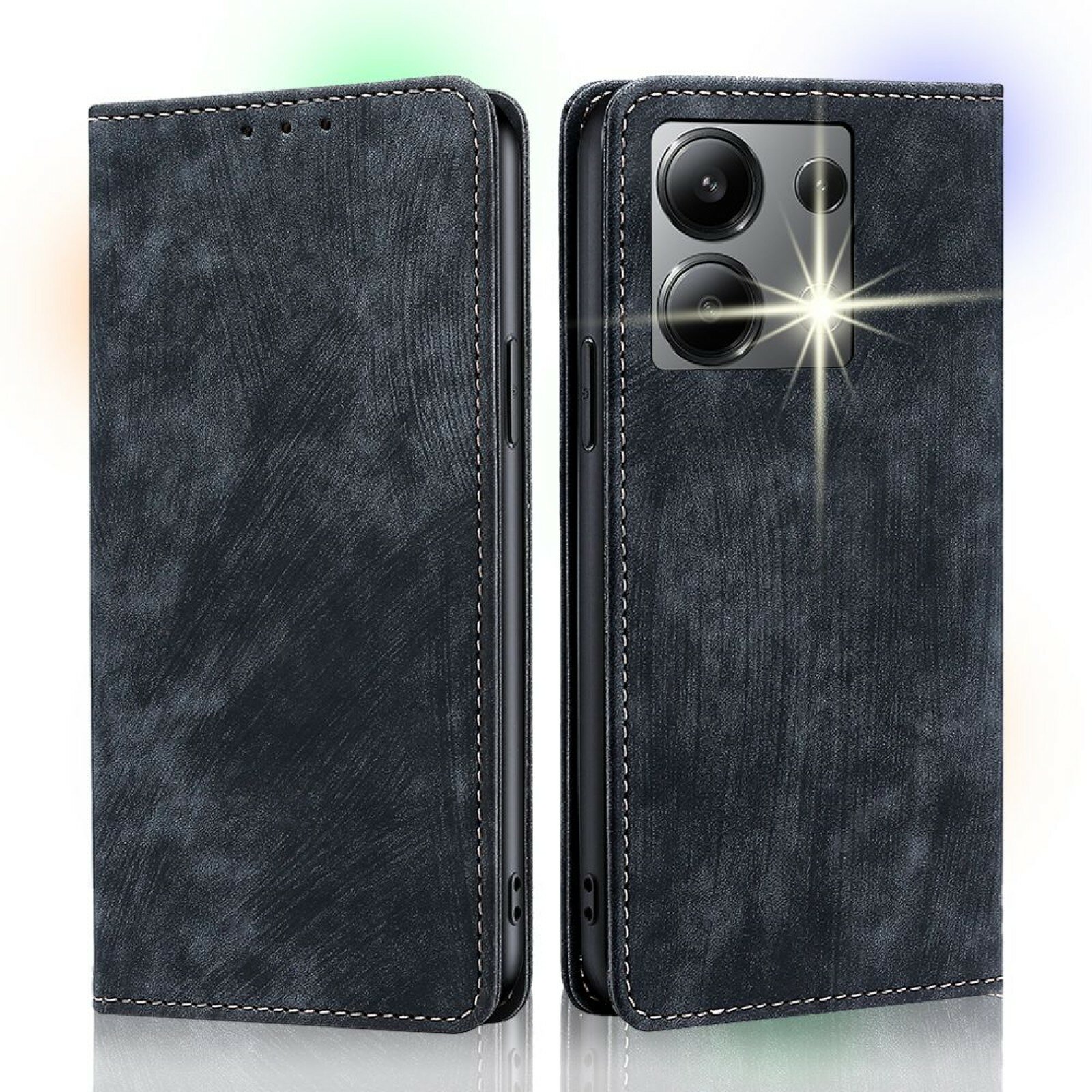 Чехол-книжка MyPads для Xiaomi Redmi Note 13 4G, кожаный, противоударный, с подставкой, черный