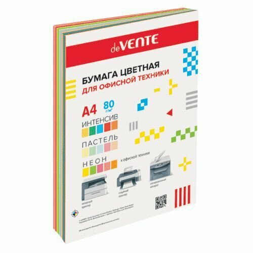 Бумага цветная для офисной техники 30 листов Ассорти Пастель, Интенсив, Неон 2072259 "deVente"