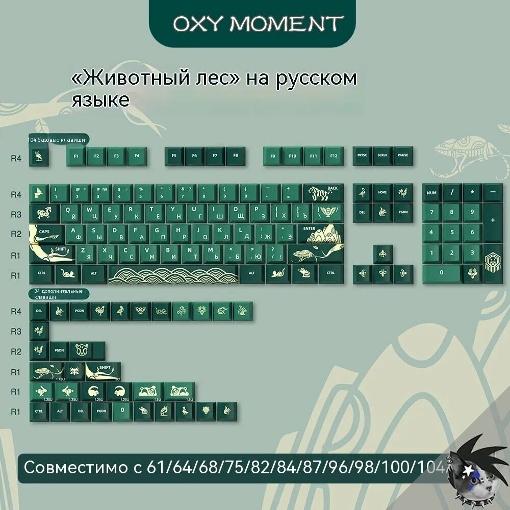 Лес животных Компьютерная механическая клавиатура keycap Mатериал из PBT,138 шт.
