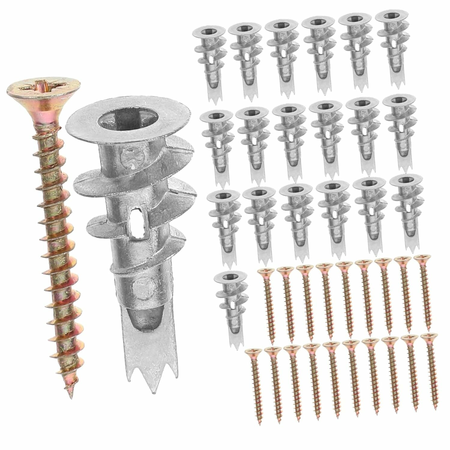 20 комплектов самосверлящих анкеров для гипсокартона, сверхмощный анкерный комплект для гипсокартона, винты, спиральные