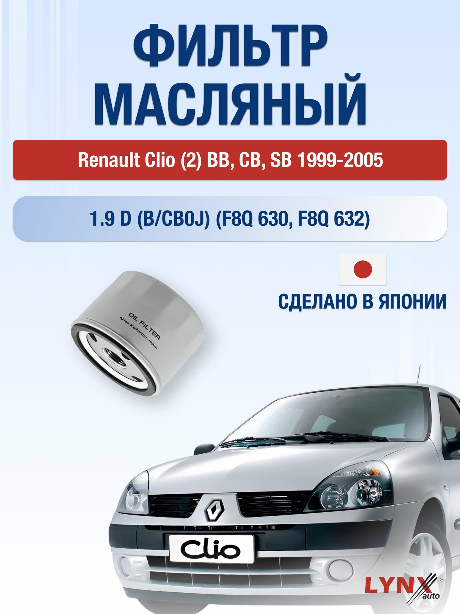 Масляный фильтр на Renault Clio (2) BB, CB, SB / 1999-2005г./ Двигатель 1.9 (F8Q 630) (LС-1401). Рено Клио / LYNXauto