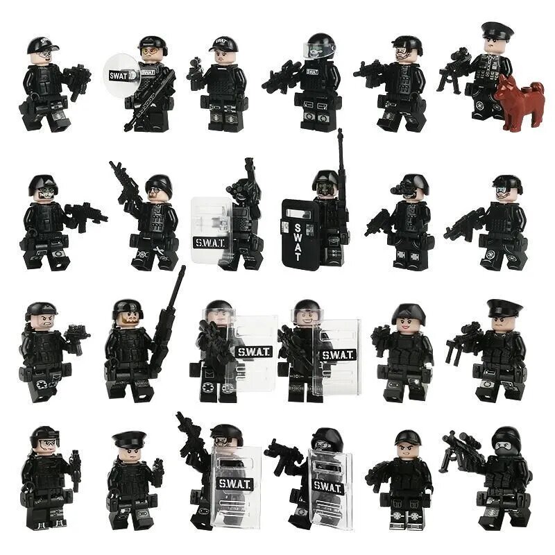 Конструктор 24 солдатика С оружием SWAT, пластик, для детей 14+