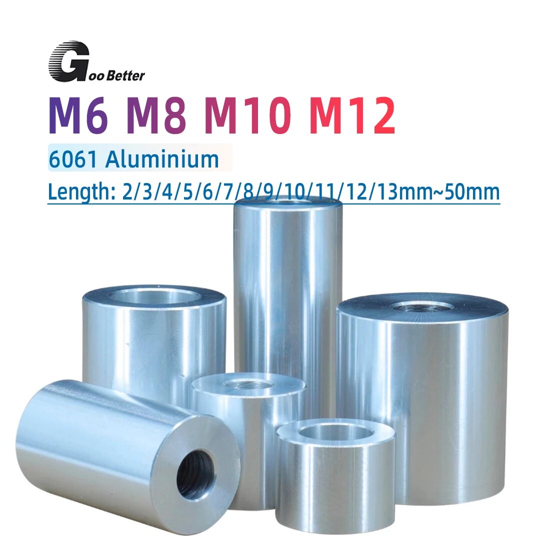 Втулки алюминиевые M10x15 мм, OD15 мм, 10 шт.