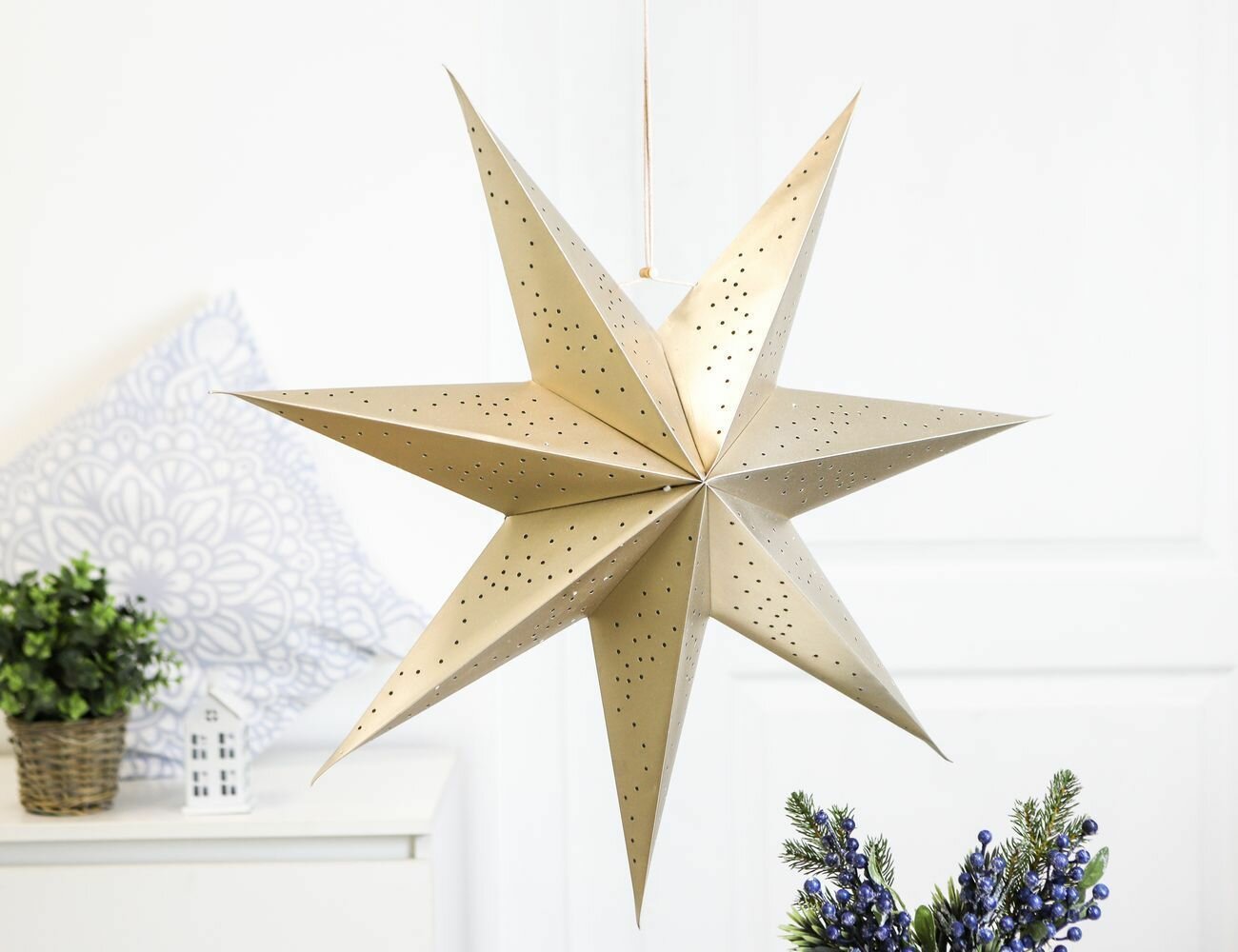 Декоративное подвесное украшение звезда 'эсколан', бумага, золотая, 45 см, Koopman International A64103300