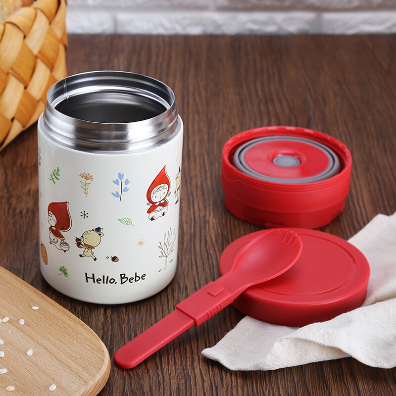 LOCK&LOCK Thermal Food Jar Hello BeBe Insulated Water Bottle for Students, Porridge And Rice Container, Children's Water Bottle, 530ml, HBB340RED