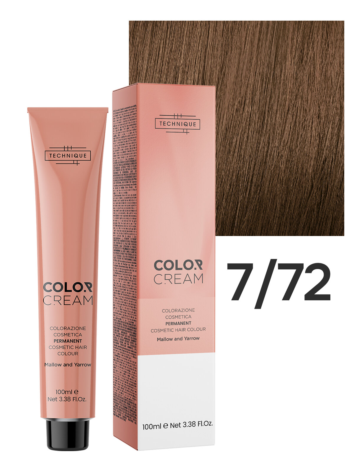 Крем - краска для волос профессиональная Technique Color Cream Permanent Cosmetic Hair Colour 7.72 Русый Коричнево-фиолетовый, 100 мл