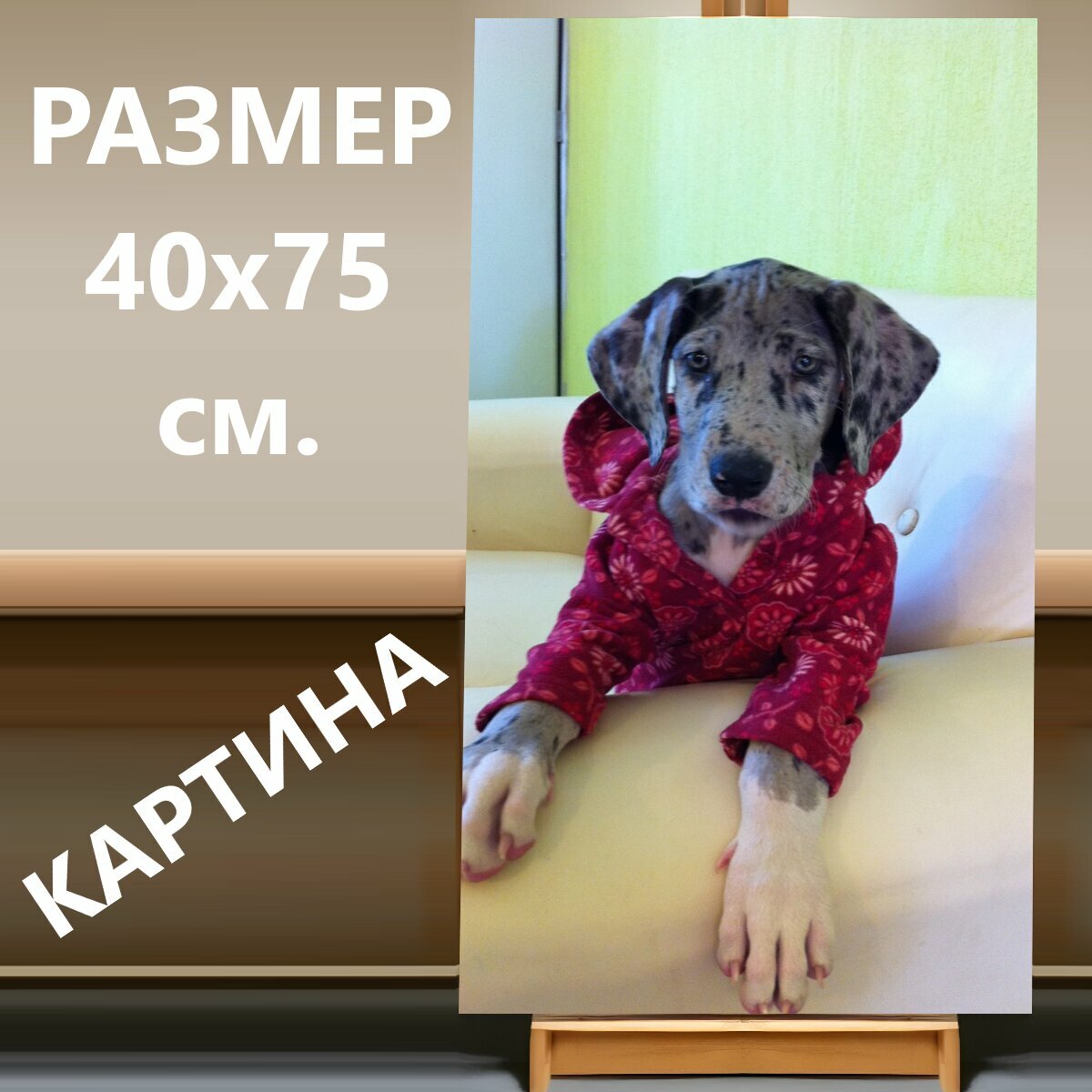 Картина на холсте "Немецкий дог, собака, талисман" на подрамнике 75х40 см. для интерьера