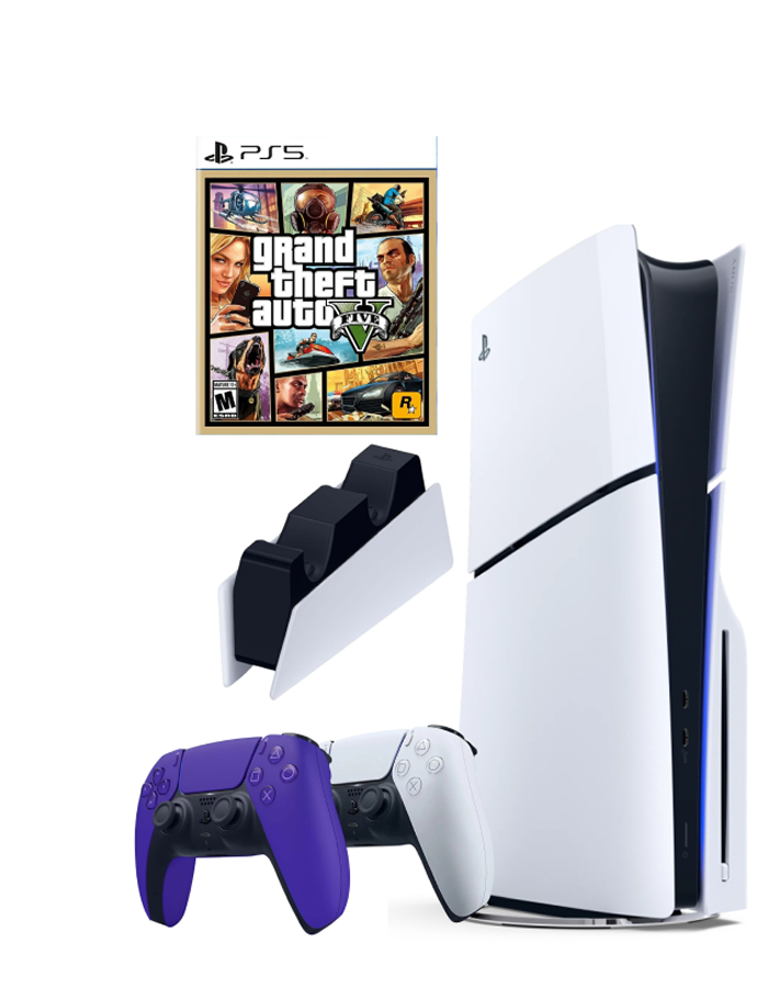 PS5 (ПС5) Игровая приставка Sony PlayStation 5 Slim disc + 2-й геймпад (фиолетовый)+ зарядное + игра GTA 5