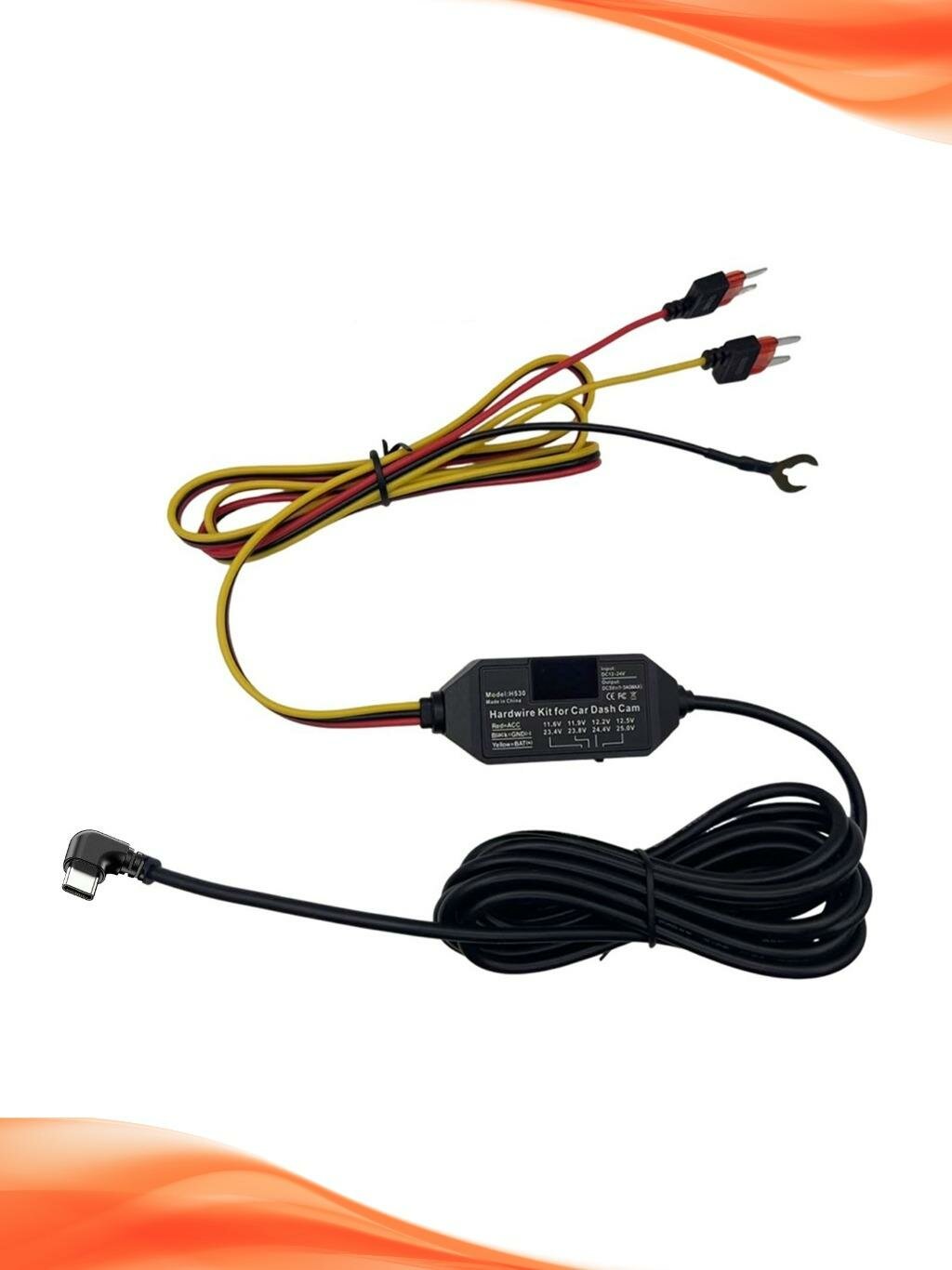 USB-C-адаптер питания для автомобильного регистратора с отображением тока, локоть