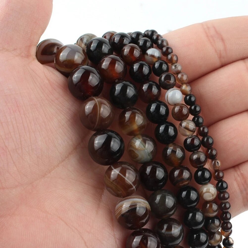 Натуральные камни бирюза, жаспер, агат, малахит бусины 4-12 мм для 8mm 46pcs, coffee stripe agate