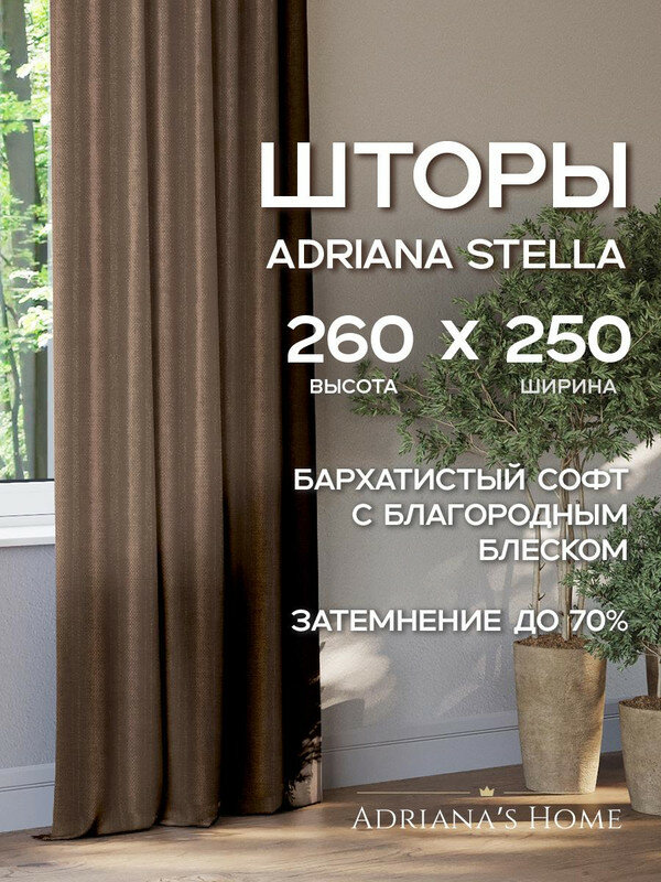 Шторы Adriana Stella, софт, коричневый, комплект из 2 штор, высота 260 см, ширина 250 см, лента