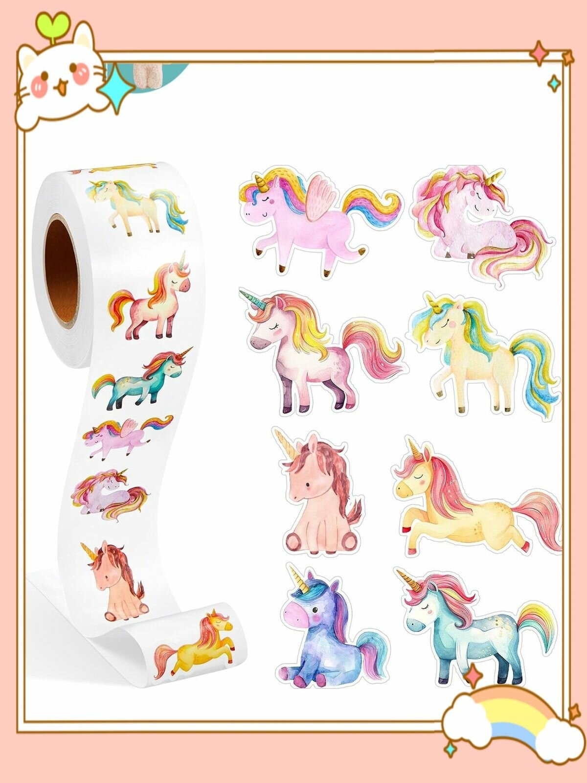(1 рулон из 500 наклеек) единорогом Декоративные наклейки
