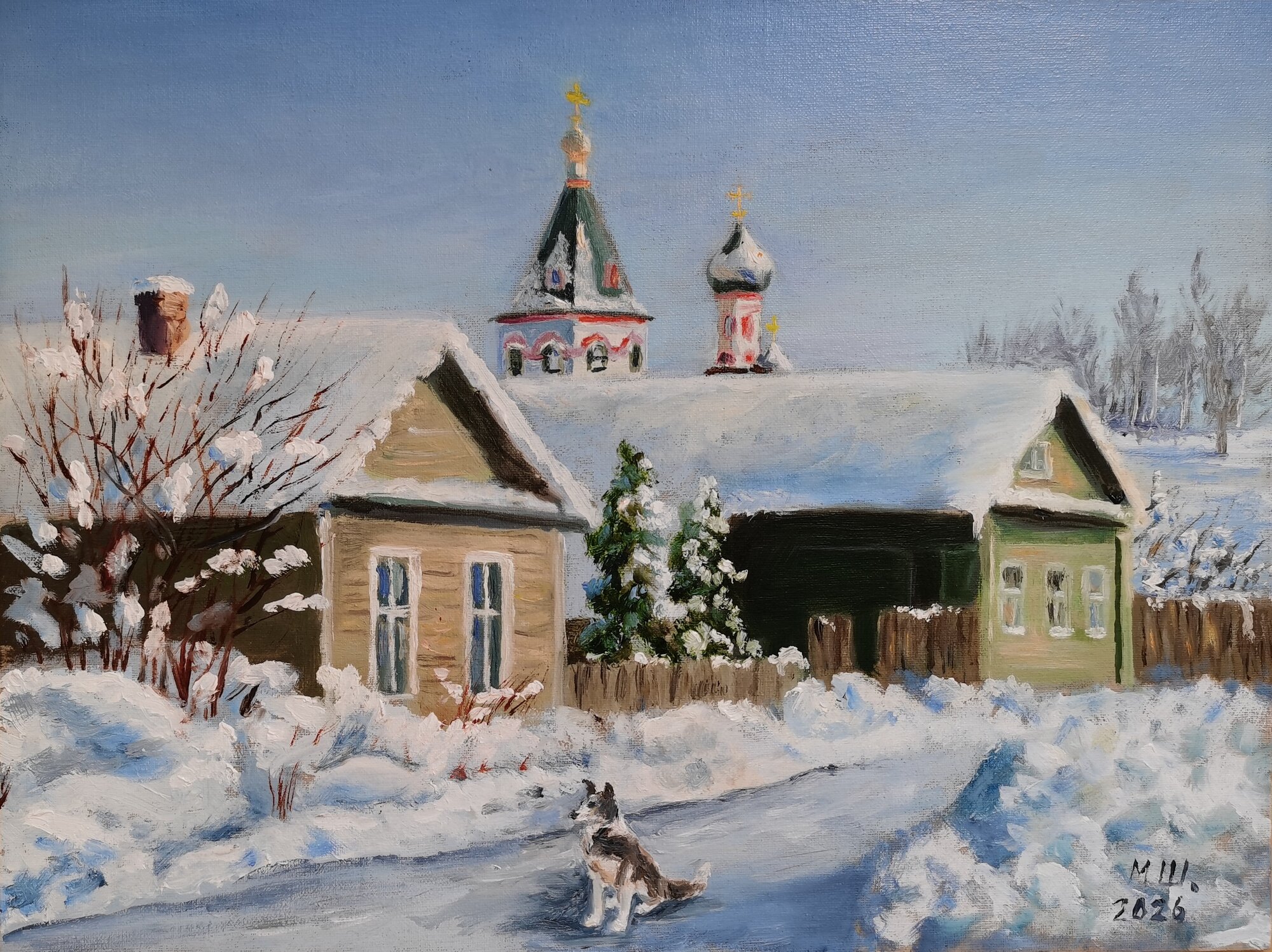 Картина "Зимний день", ручная авторская работа, масло, 30x40 см