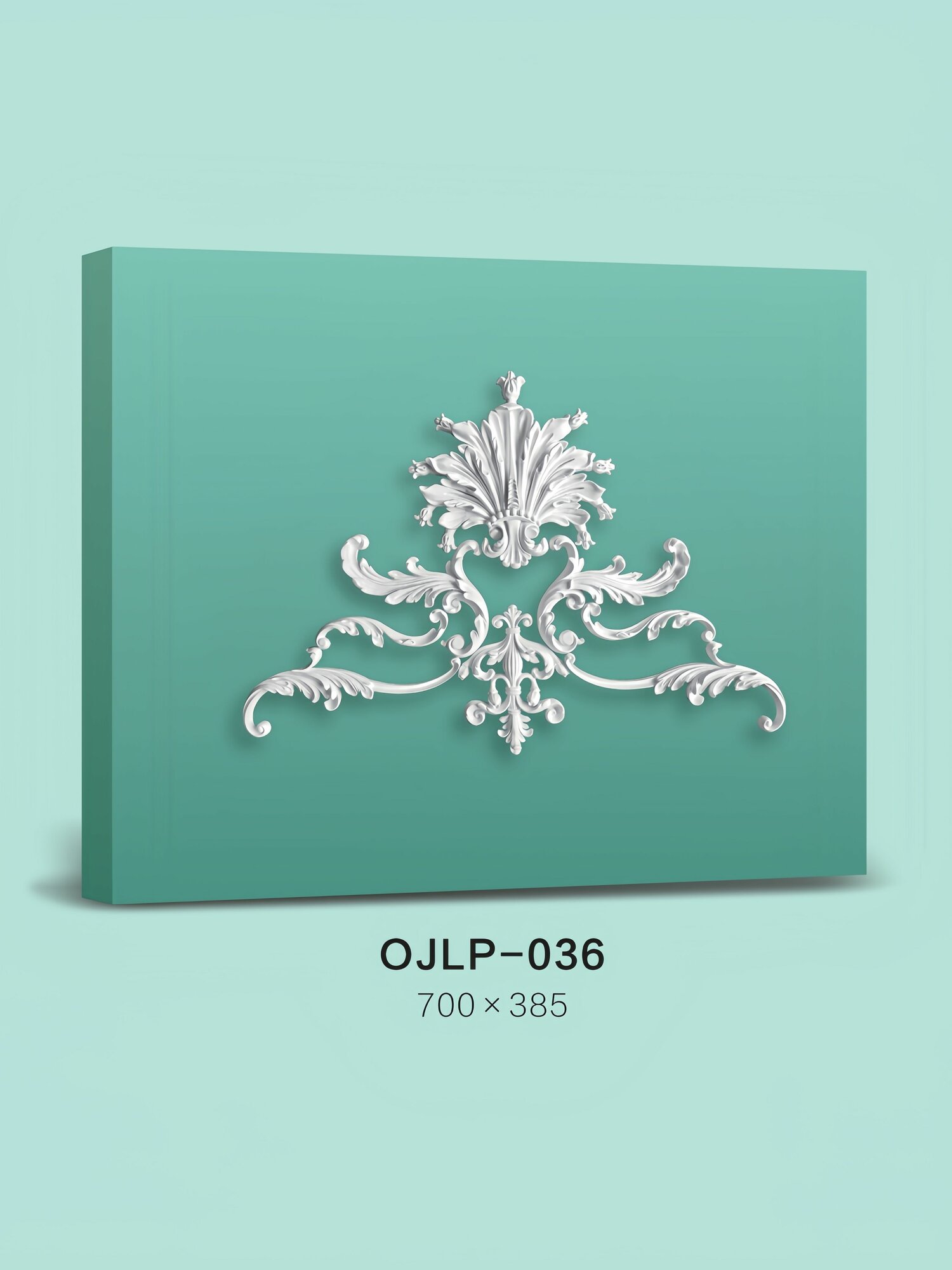 Декоративная панель из жесткого полиуретана Раковина и акантовые завитки белый OJLP-036, прочная водостойкая, для покраски на стену и потолок, размер 700x385 мм