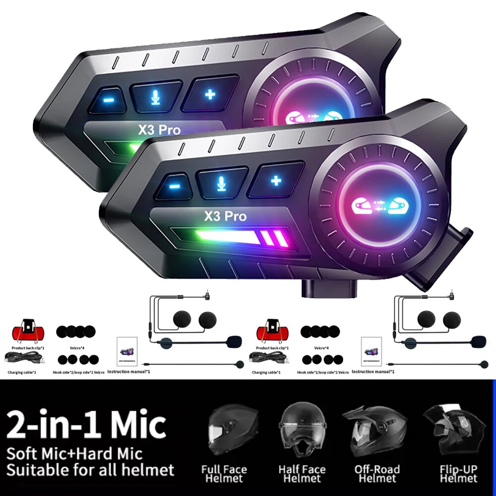 1/2 шт. мотоциклетная Bluetooth-гарнитура, шлем, домофон, расстояние 500 м, водонепроницаемый, 2set