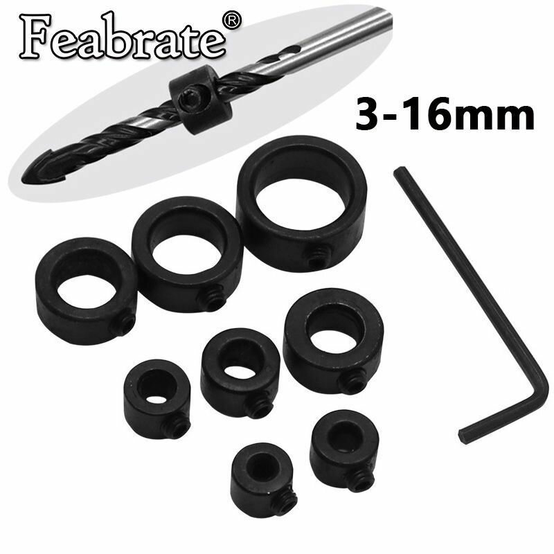 Ограничитель глубины сверления набор из 8 штук + шестигранный ключ , набор стопорных колец , ограничитель для сверла 500754