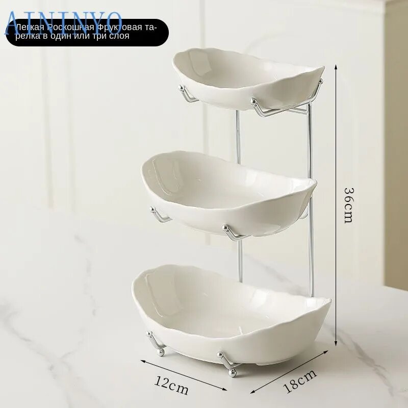AININYO Фруктовница, 3 слоя, керамика, белая, серебристая стойка, 36 см
