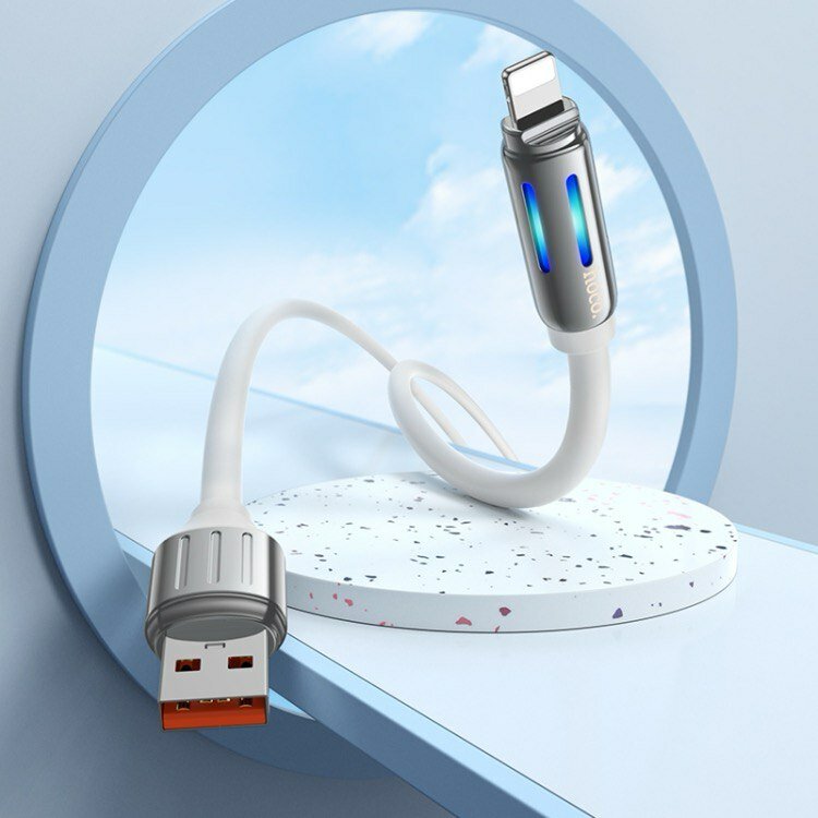 Кабель USB Hoco U136 Prize, USB - Lightning, 2.4А, 1.2м, белый