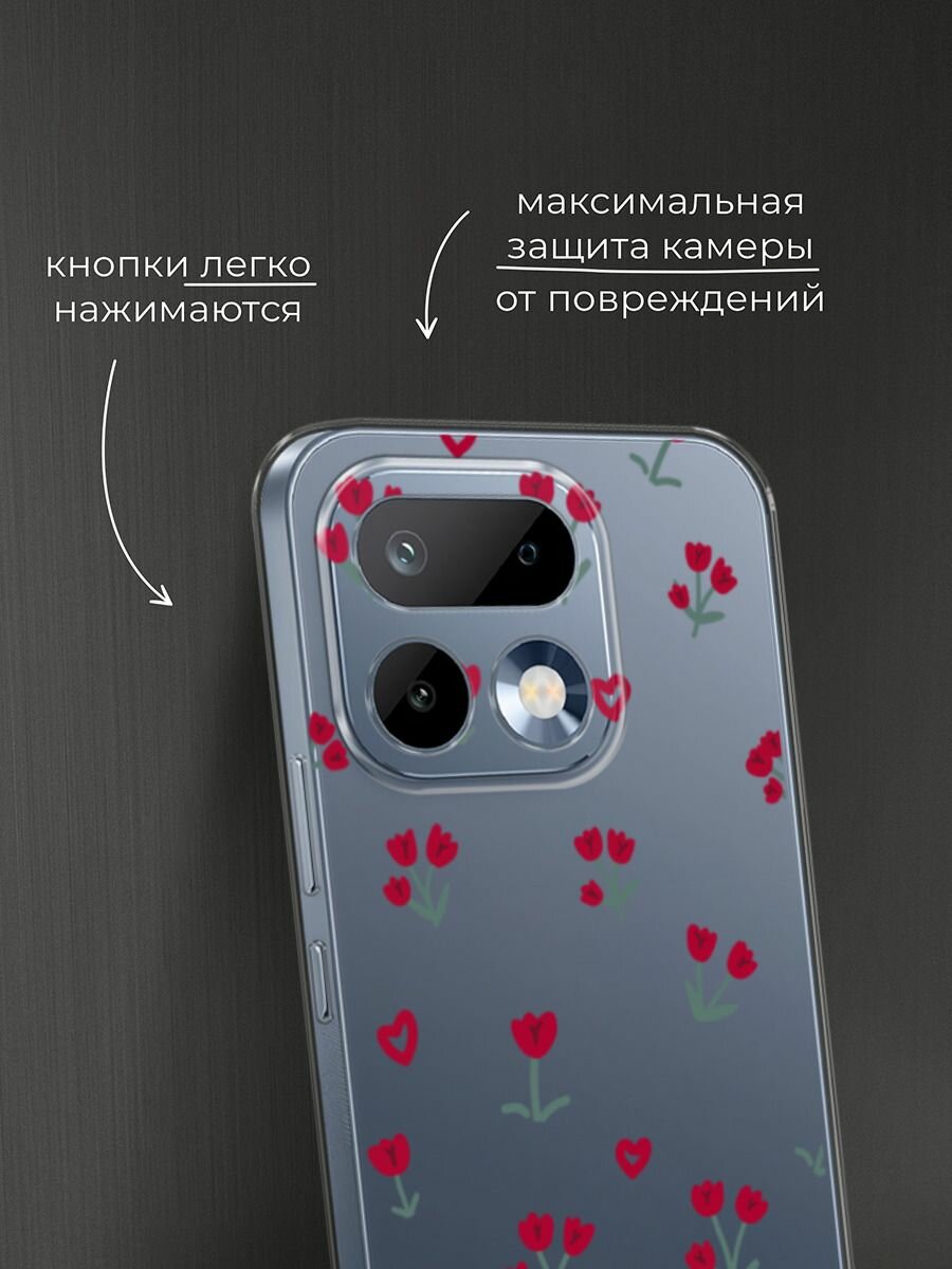 Чехол на Realme 16 Pro / Реалме 16 Про с принтом Красные тюльпанчики, прозрачный — фото 1