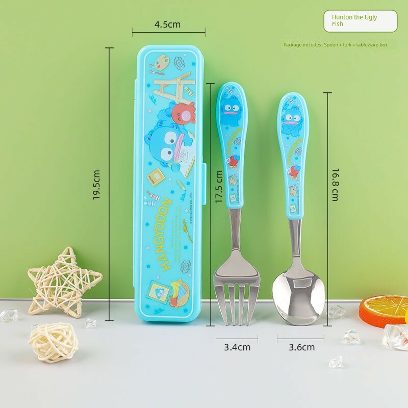 Официальный набор столовых приборов Sanrio Cinnamoroll из нержавеющей стали с компактным кейсом для детей, ложка и