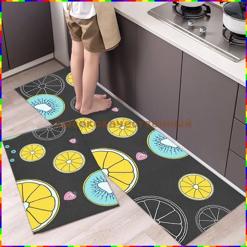 Ковер Цитрус 40x120 см, комплект из 2-х кухонных ковриков, прямоугольный, фрукты, полиэстер