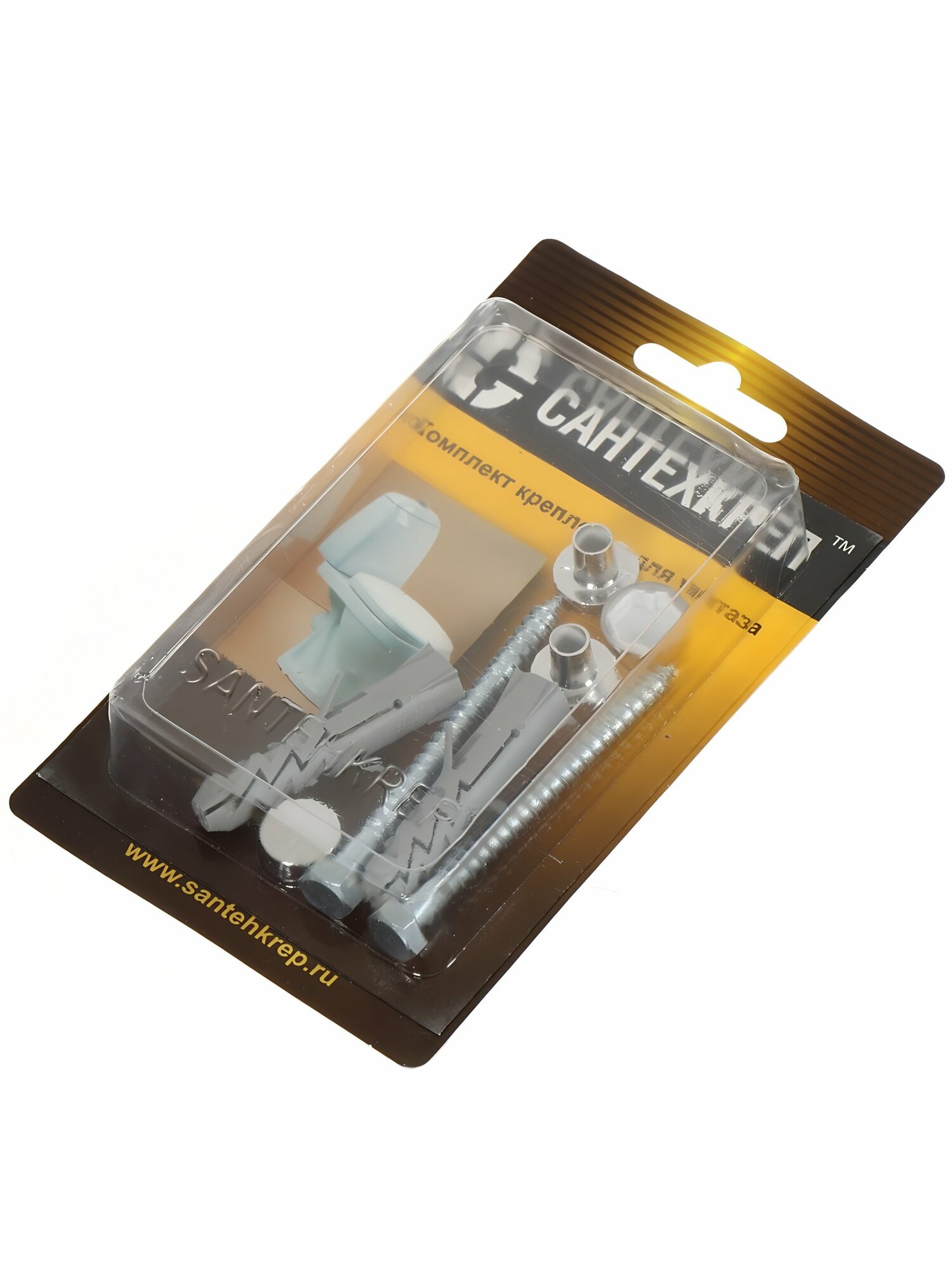 Комплект крепления унитаза к полу СантехКреп 1.2.2, набор 2 шт в блистере, белый цвет, надежный монтаж сантехники