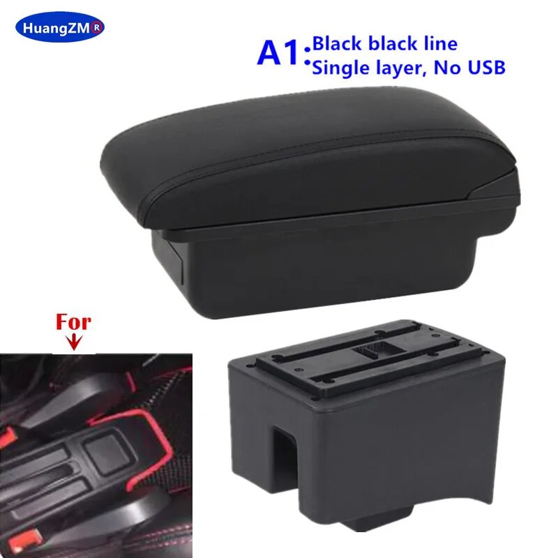 Для Volkswagen VW Vento Polo V 2009-2020: подлокотник-органайзер, подстаканник, A1 Black line NO USB