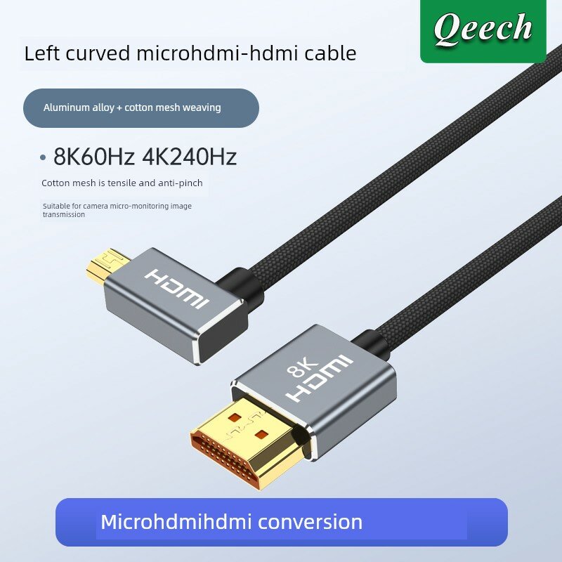Кабель Micro HDMI к HDMI с левым изгибом, алюминиевая оплетка, 1 м длины - поддержка камер и мониторов Sony
