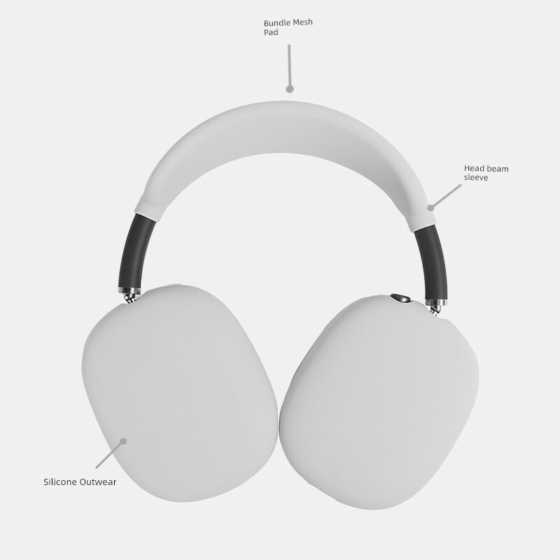 Силиконовый чехол для AirPods Max с головной лентой и сетчатой подкладкой, серый - устойчивый к царапинам,