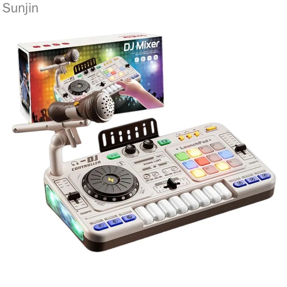 Детский DJ-контроллер, белый музыкальный микшер для ди-джеев с эффектами скретч и вращающимся проигрывателем
