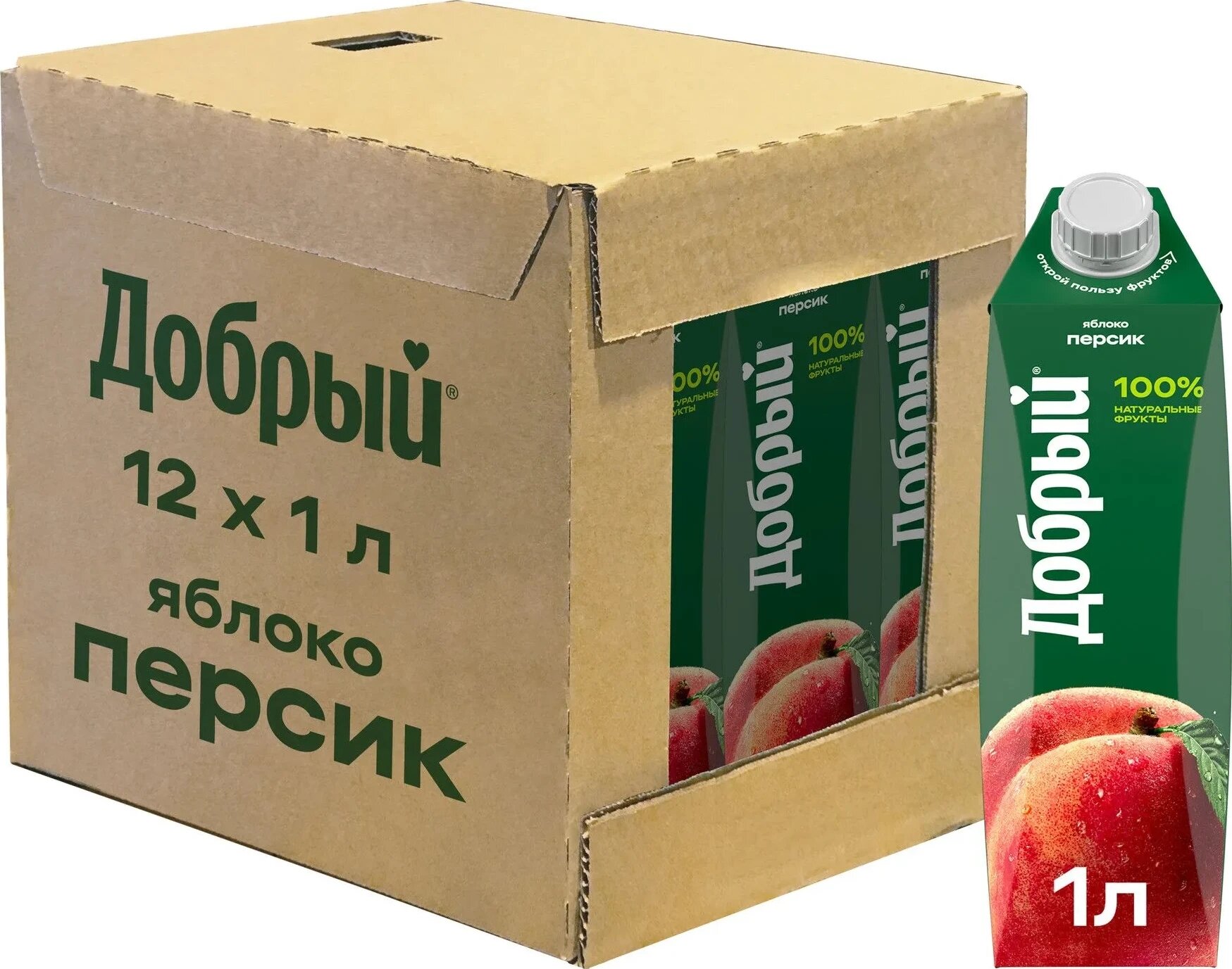 Добрый 1л. Яблоко-Персик (нектар)/12шт. Добрый Соки и Нектары Россия