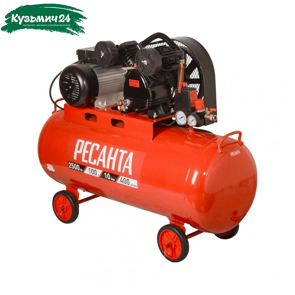 Компрессор Ресанта КП-100/400Р 74/7/5, 2.5 кВт, ресивер 100 л, 400 л/мин