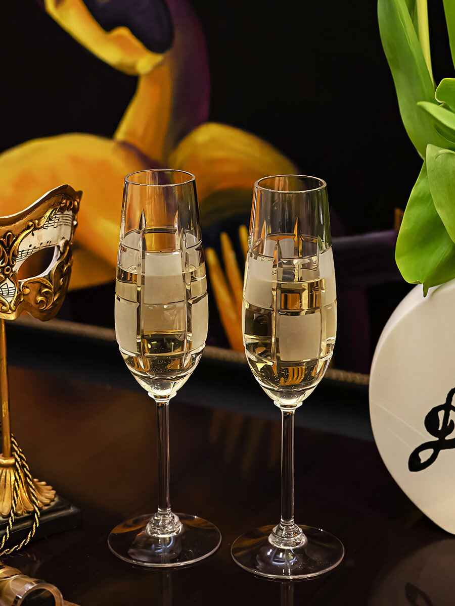 Хрустальные бокалы для шампанского игристых вин и коктейлей, объем 160 мл, набор фужеров 2 шт, Неман