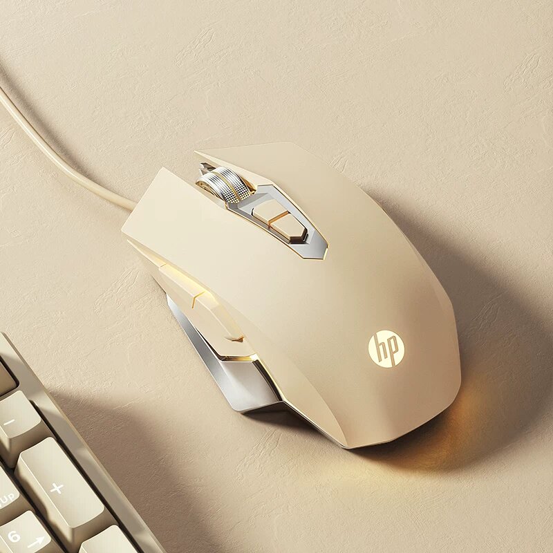 HP Проводная тихая мышь кремового цвета с теплым оранжевым светом для игр и офиса для ноутбука и ПК