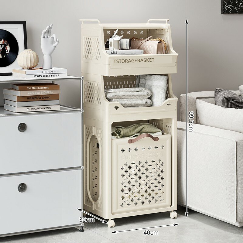 Кремовая белая корзина для белья с 4 ярусами, разделенная конструкция, для хранения в ванной
