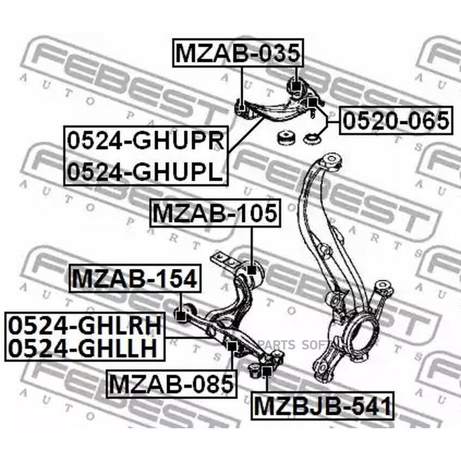 FEBEST 0524-GHLRH Рычаг нижн правый MAZDA 6 GH 2008-2013 0524-GHLRH