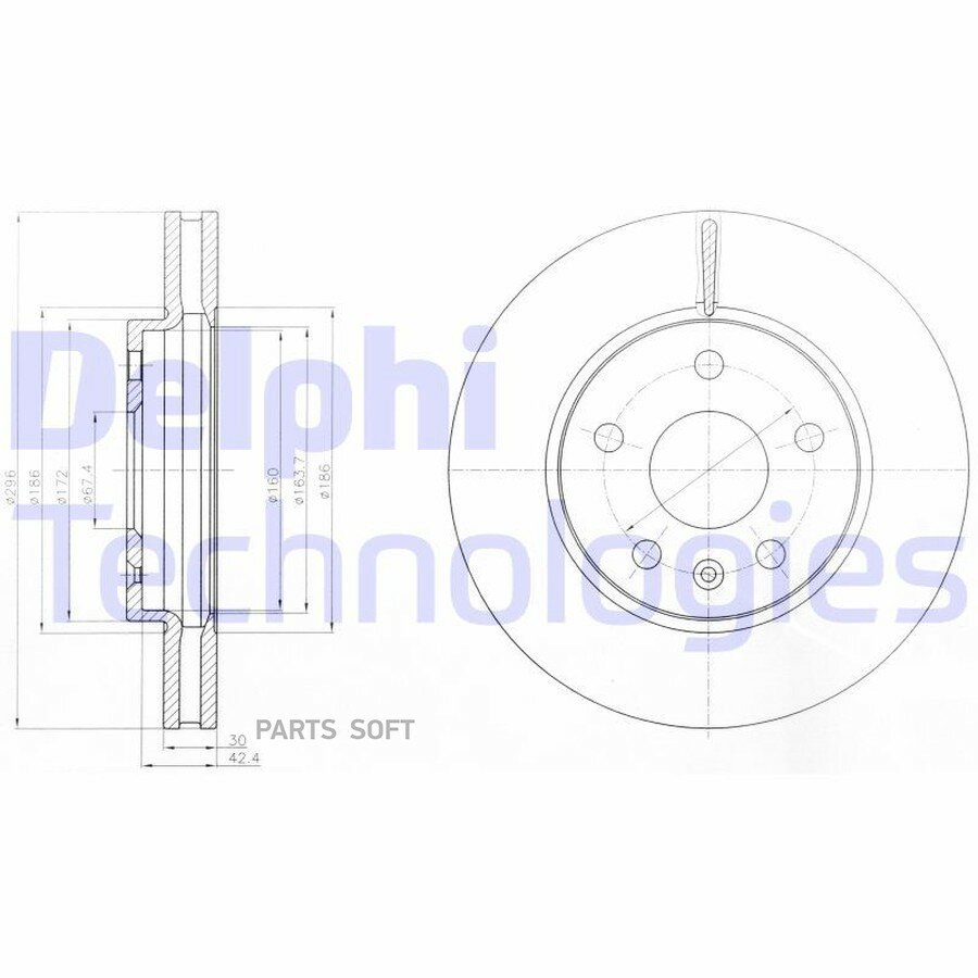 DELPHI BG4187C Диск торм пер. крашенный 296 mm Opel Insignia Saab 9-5