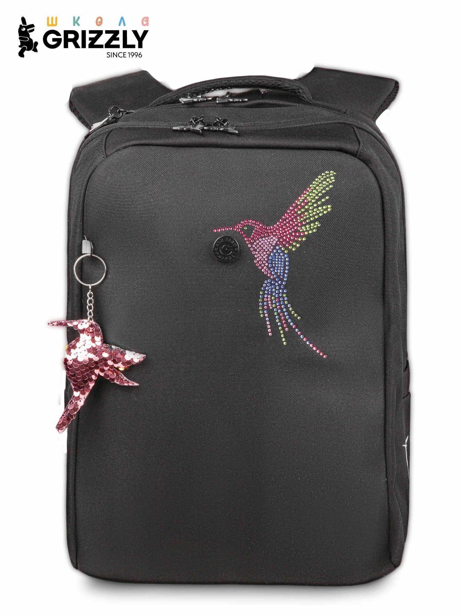Рюкзак школьный GRIZZLY с карманом для ноутбука 13", двумя отделениями, анатомической спинкой, для девочки, RG-566-8
