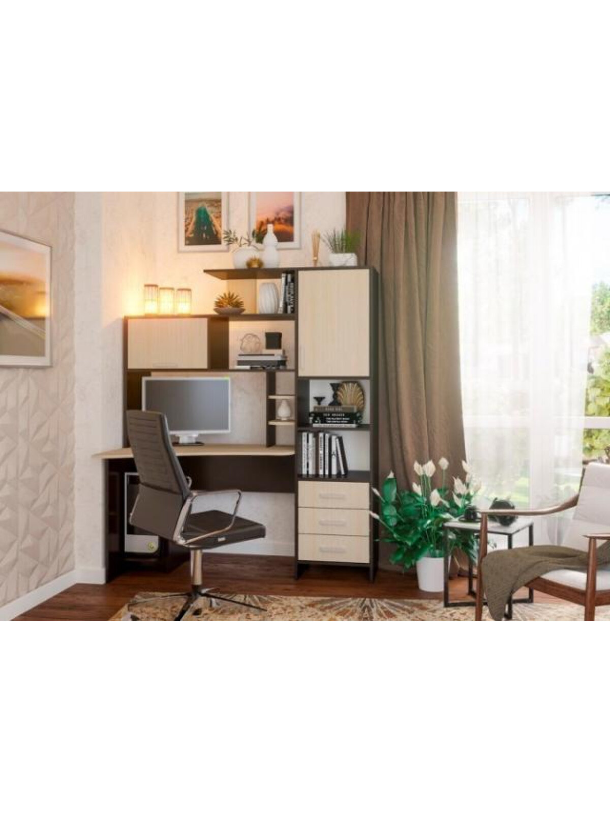 Стол компьютерный №6 Венге Huge Mebel. Ширина 1500 Высота 1820. Столы компьютерные