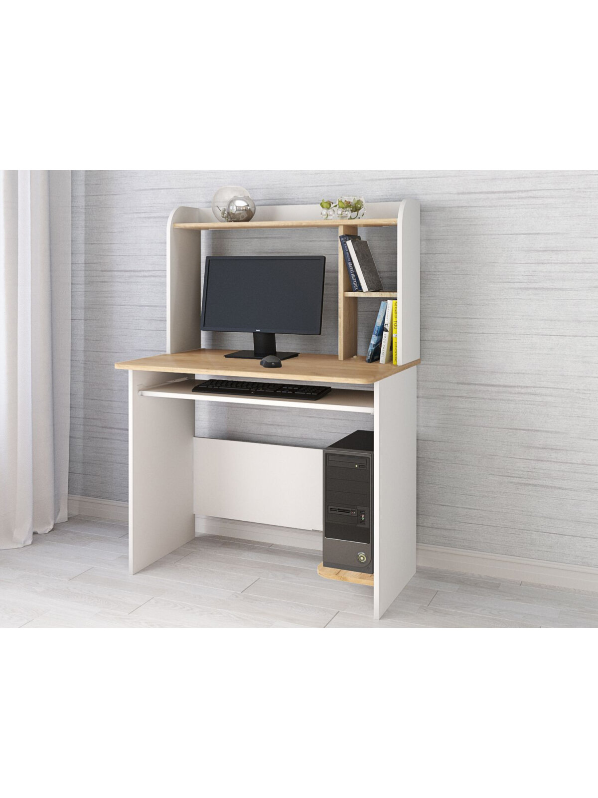 Стол компьютерный "Грета-2 крафт/белый" Huge Mebel. Ширина 900 Высота 1300. Столы компьютерные