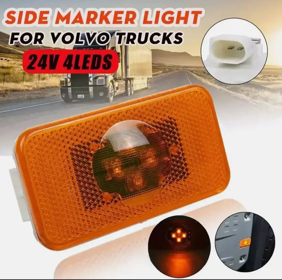 Светодиодный боковой габарит 12/24 В с разъемом для Volvo FH12, FM12 и Renault Magnum, 4 LED (IP67)
