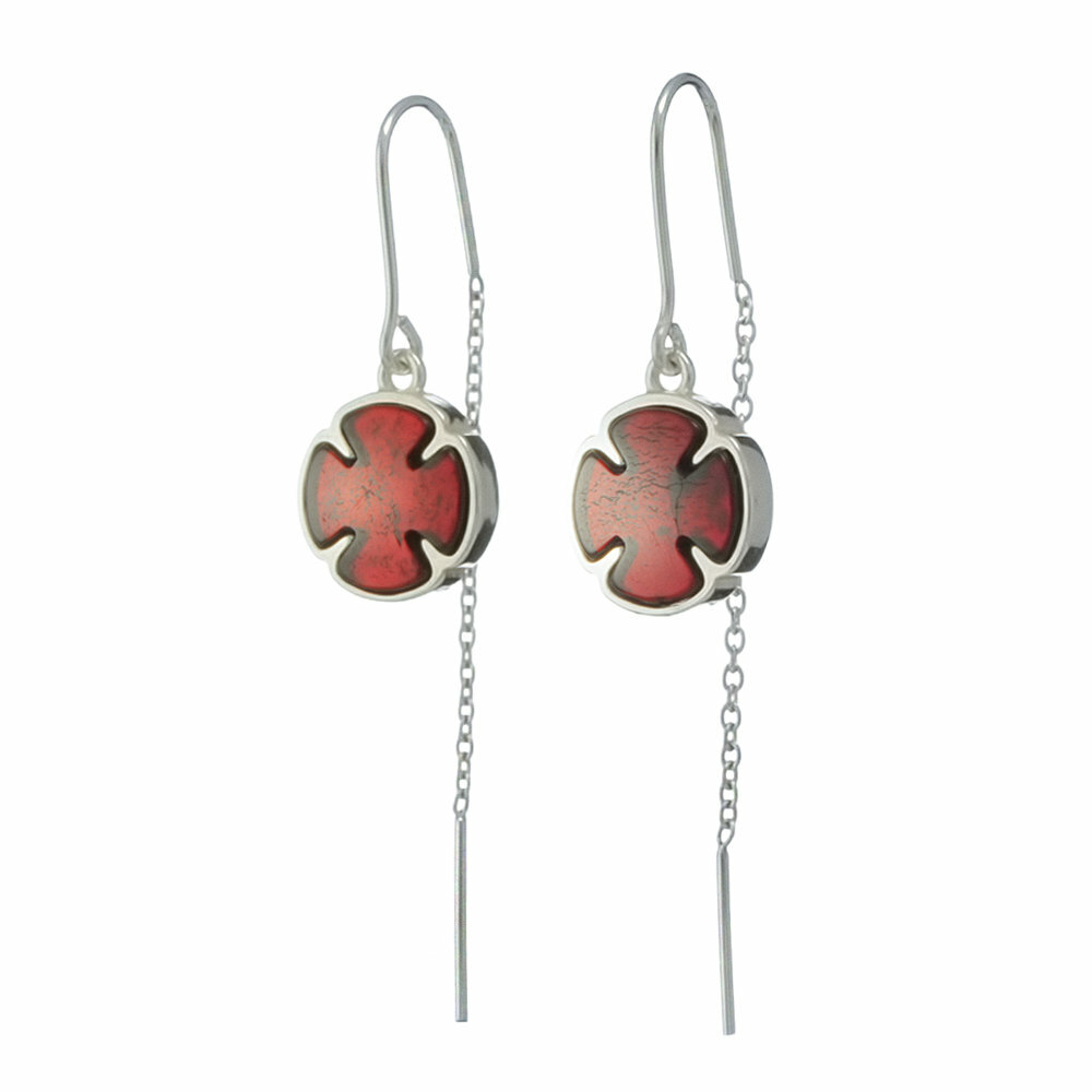 Серьги цепочки, серебро, 925 проба, янтарь